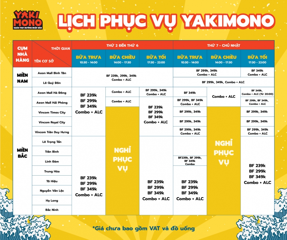 Lịch phục vụ buffet Yakimono